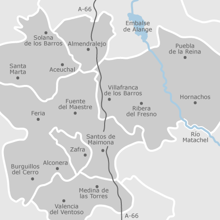 Map of Tierra de Barros - Tierras de Zafra, Badajoz: homes for rent ...